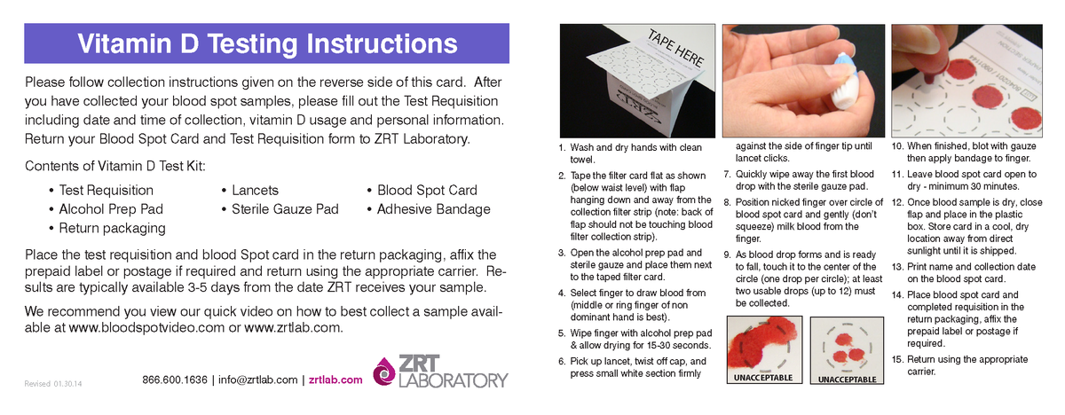Vitamin D 25-OH, Total D2, D3-Blood Spot Test Kit ZRT Lab – HrtORG